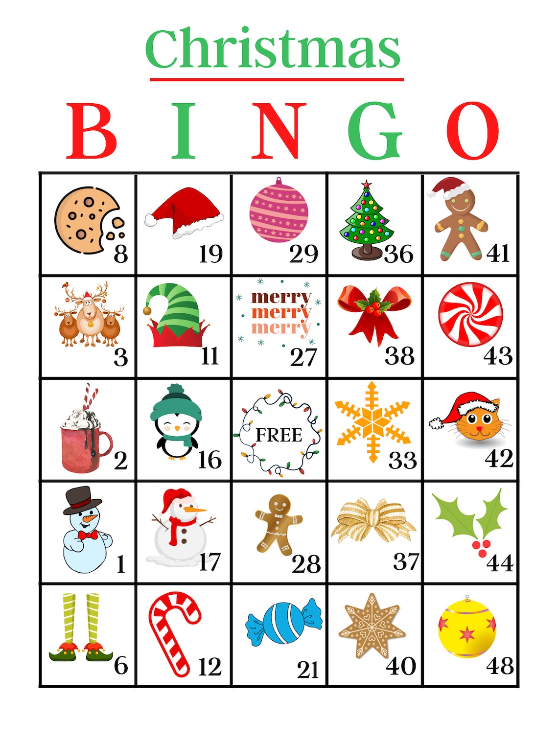 Christmas Bingo Cards, Printable Christmas Bingo Game, 35 Holiday BINGO ...