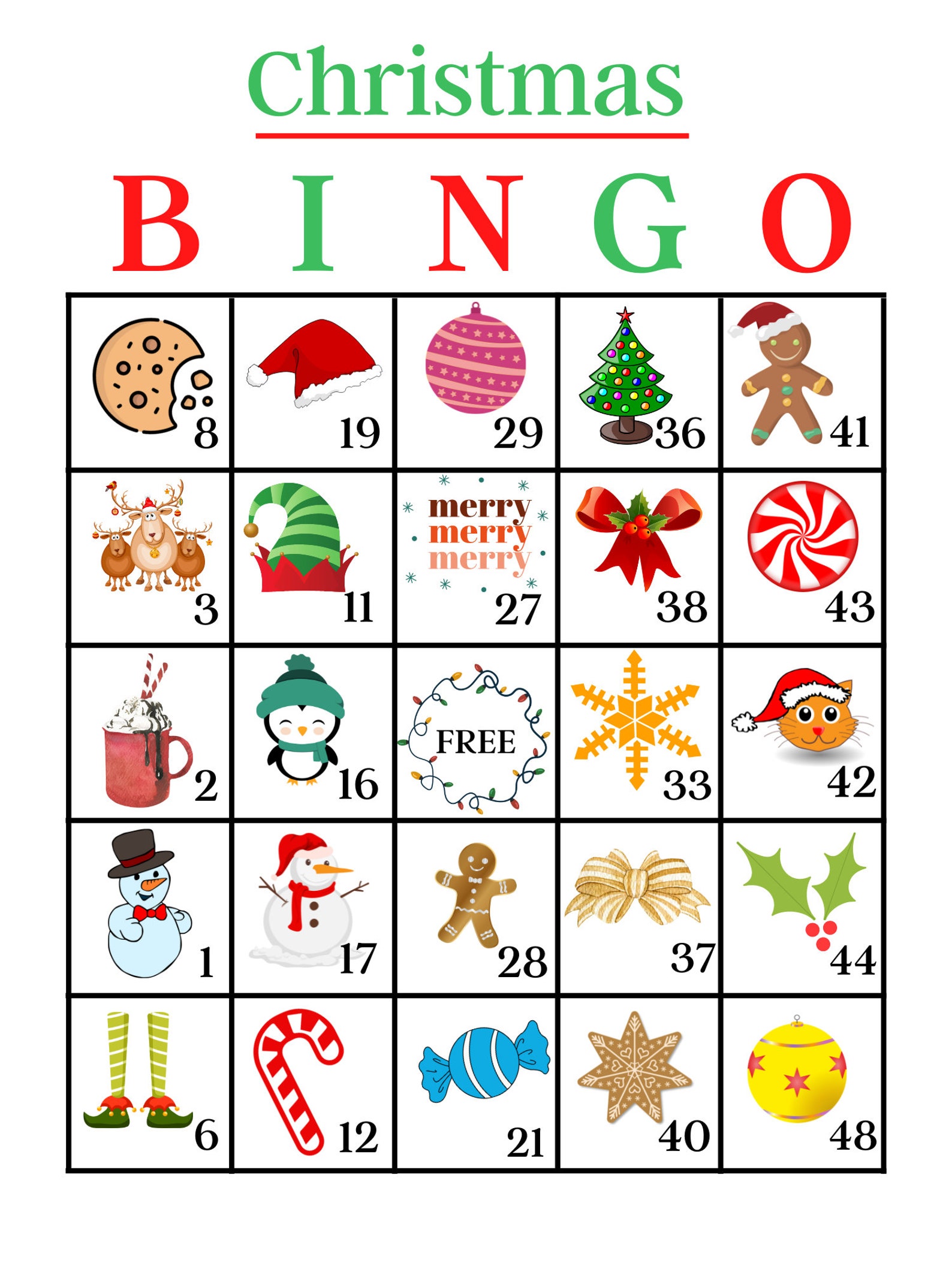 Christmas Bingo Cards, Printable Christmas Bingo Game, 35 Holiday BINGO ...