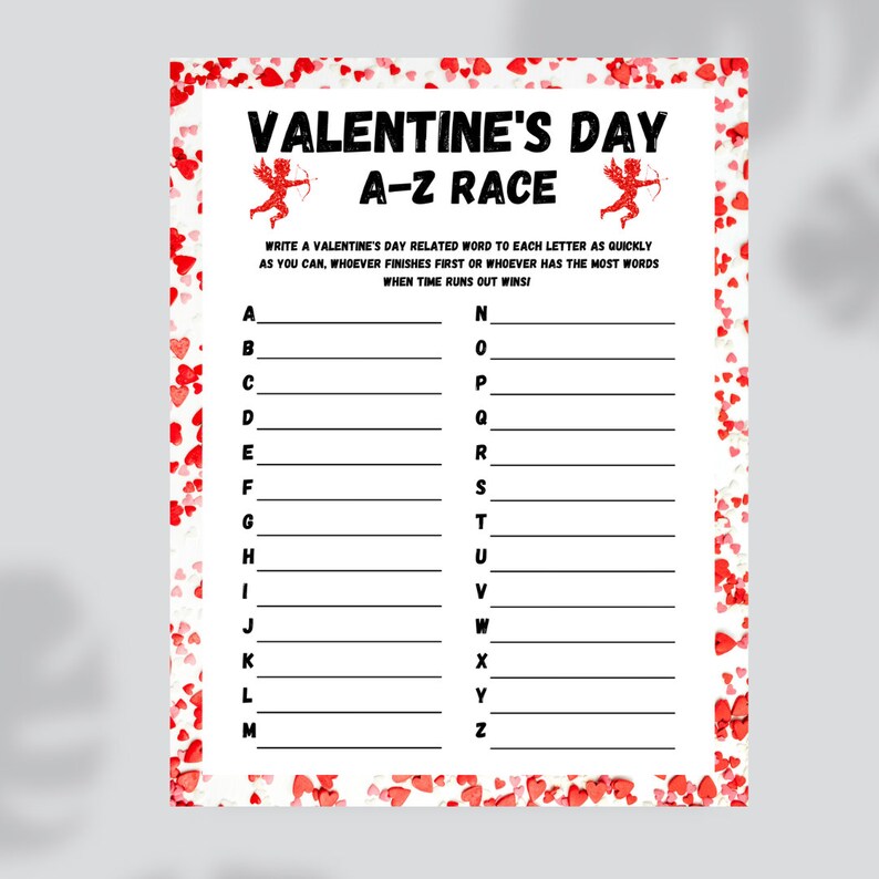 Valentine's Day A-Z Game, Valentine Printable Game, Fun Valentine's Day ...