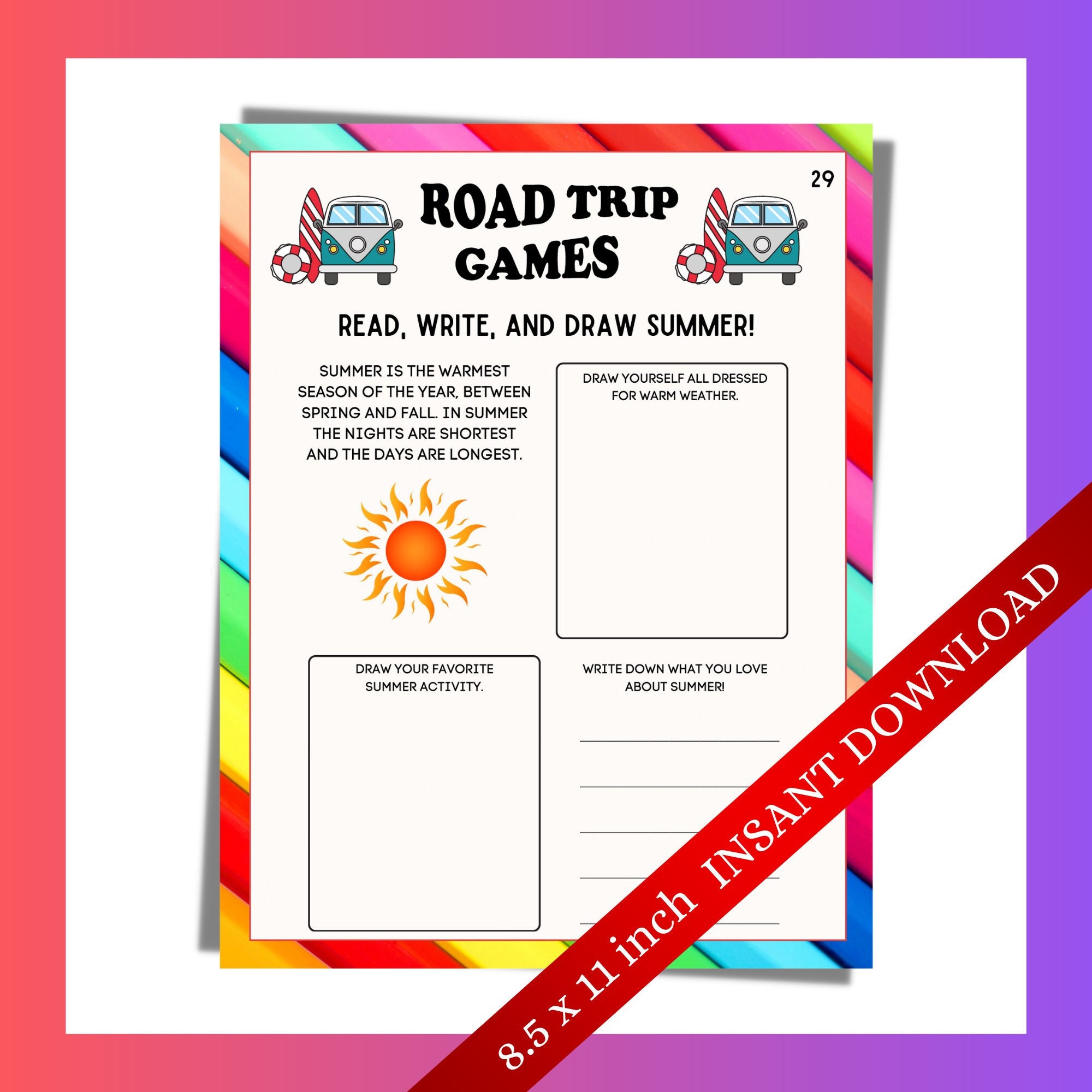 Read Write and Draw Summer, Printable Summer Activity for Kids, Summer ...