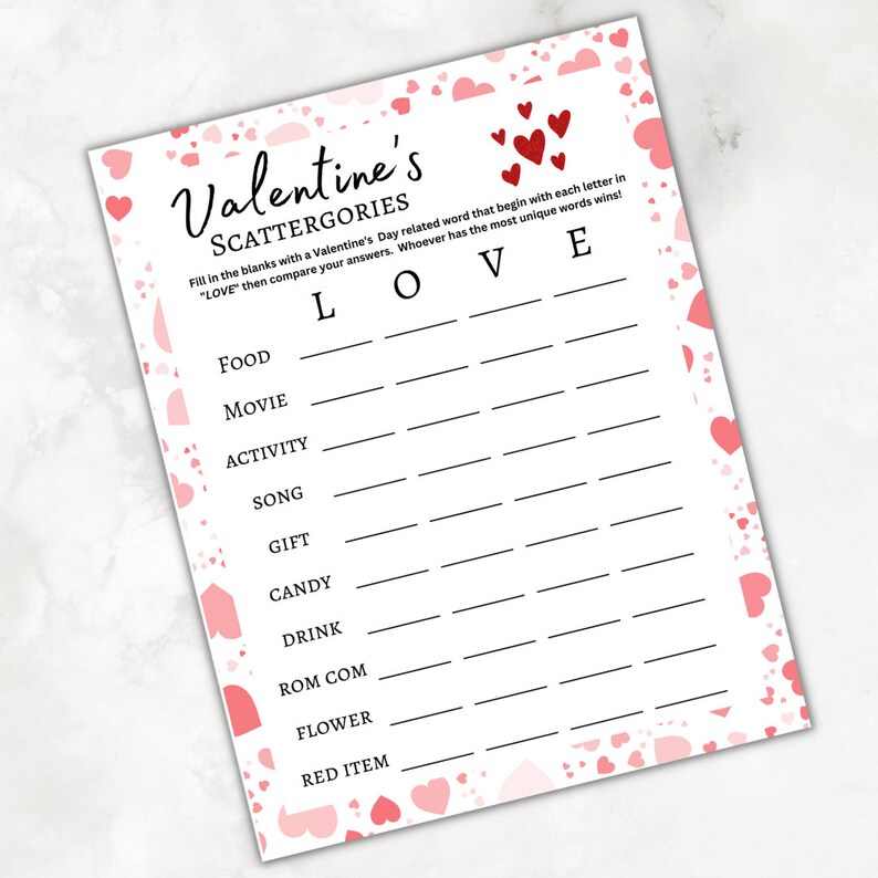 Valentine's Day 3 Game Scattergories BUNDLE, Fun Valentine's Day ...