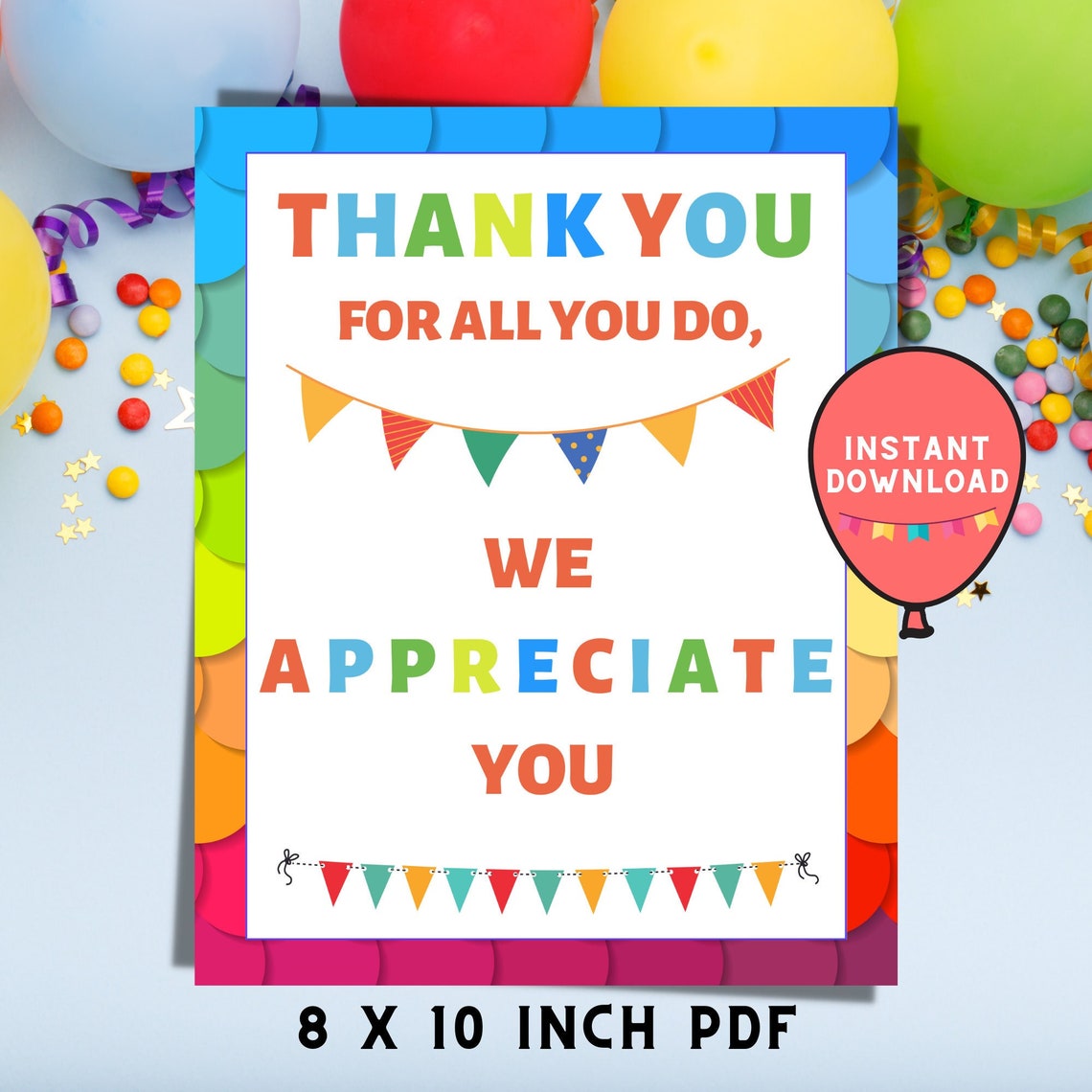 Teacher Appreciation Sign Printable, "thank YOU for All You Do, We ...