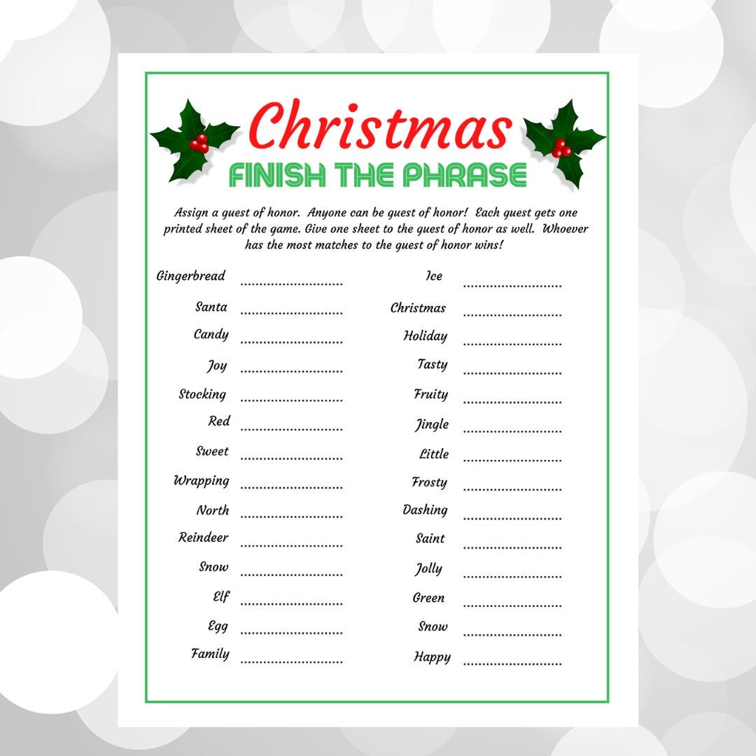 Christmas Finish the Phrase Game, Printable Holiday PDF PNG, Xmas Party ...