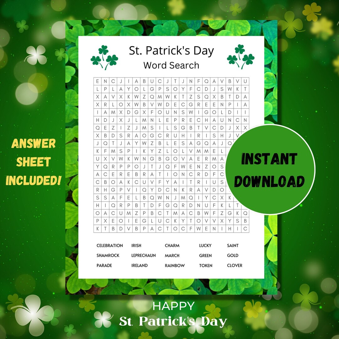St Patrick's Day Word Search, Printable St Patrick's Day Games, Instant ...