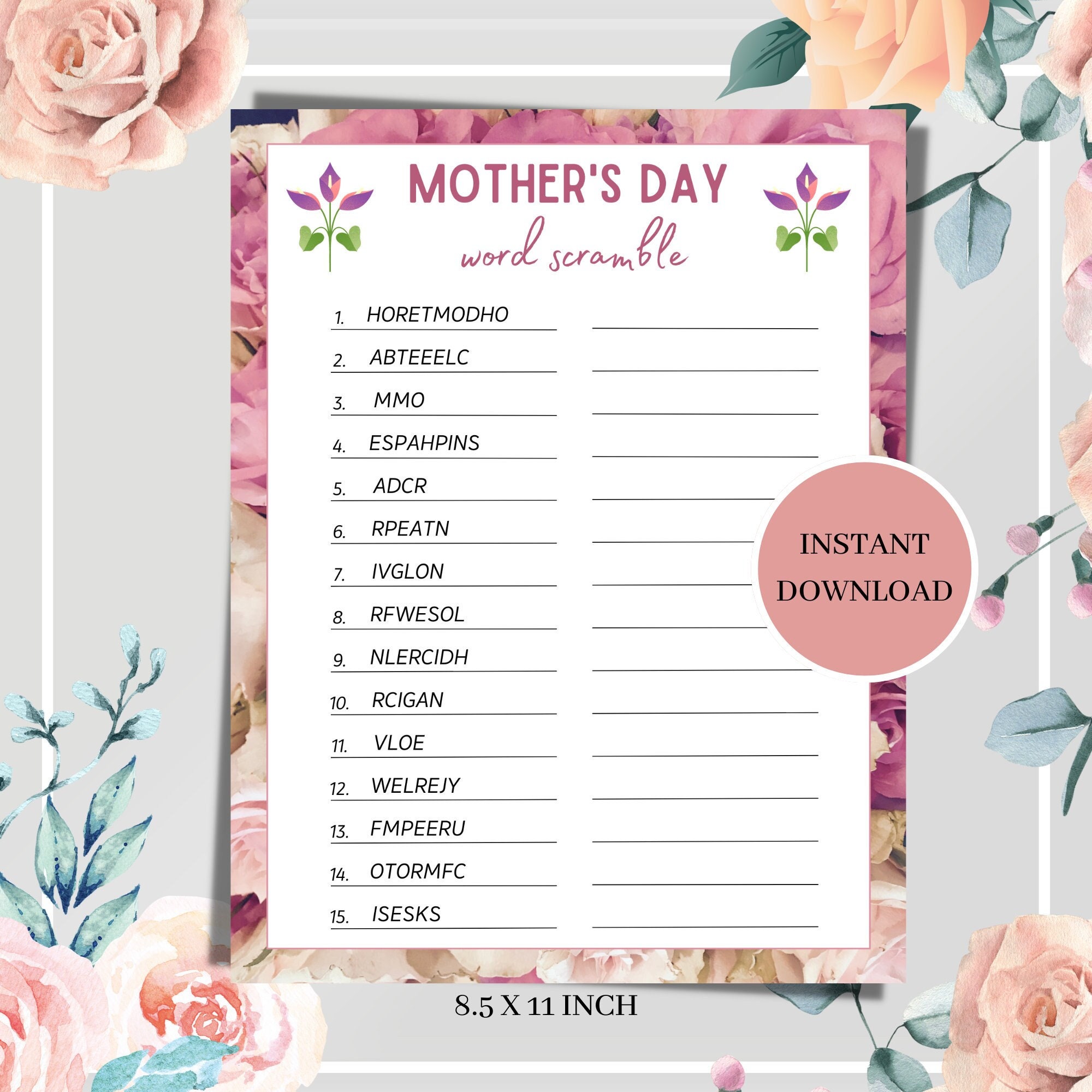 Mothers Day Word Game, Mother's Day Party Games, Word Scramble, Mother ...