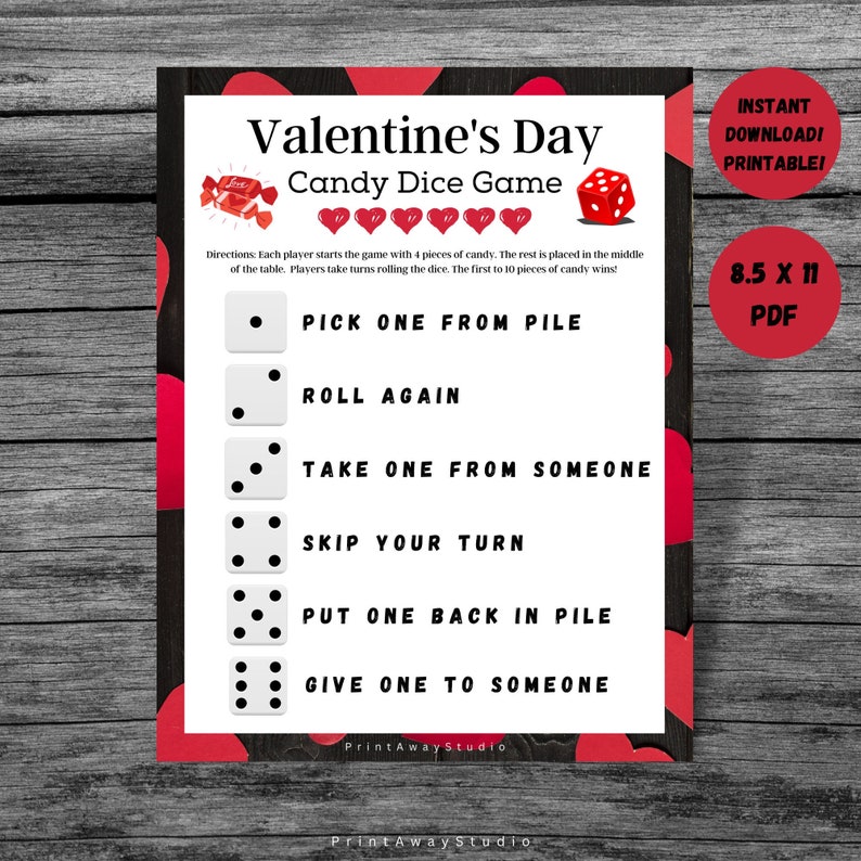 Valentine's Day Candy Dice Game | Printable Game | Valentine's Activity ...
