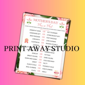 Mother's Day This or That, Printable Games, Mothers Day Activities ...