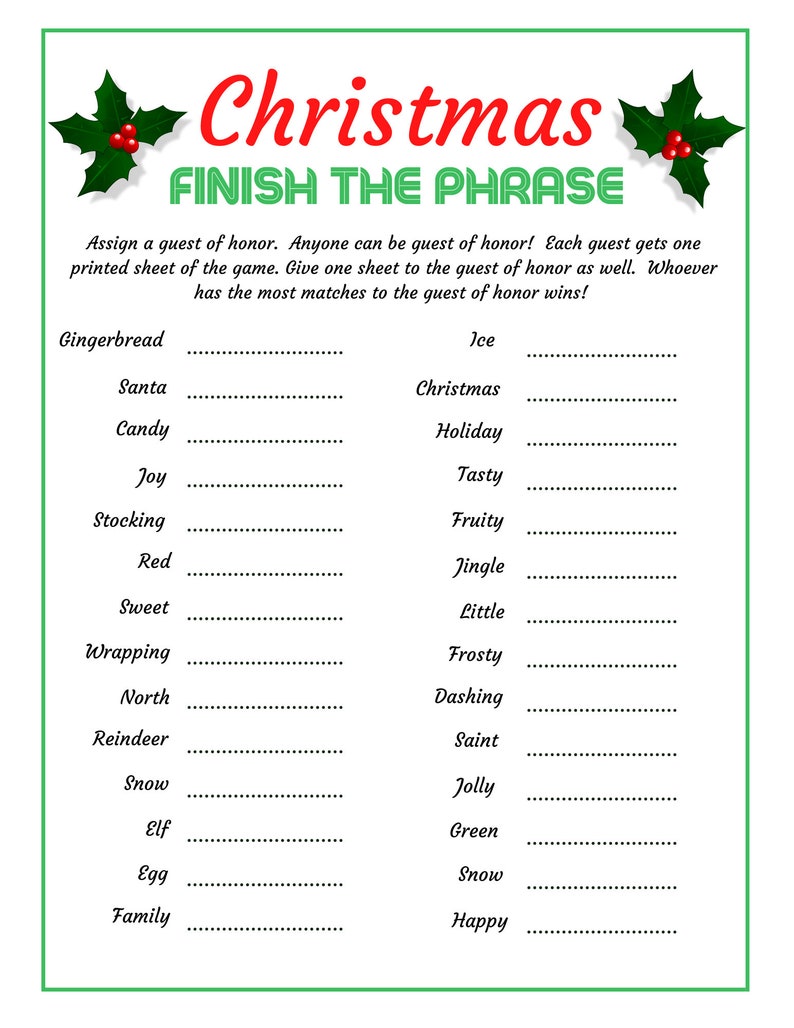 Christmas Finish the Phrase Game, Printable Holiday PDF PNG, Xmas Party ...