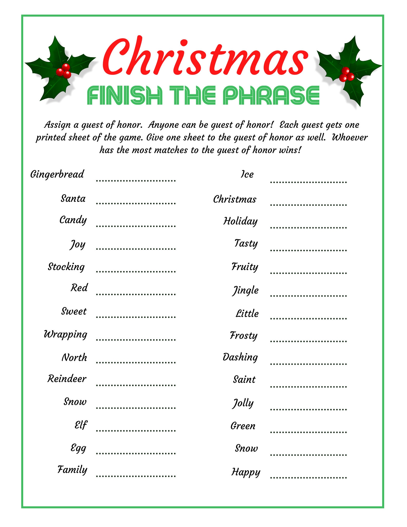 Christmas Finish the Phrase Game, Printable Holiday PDF PNG, Xmas Party ...