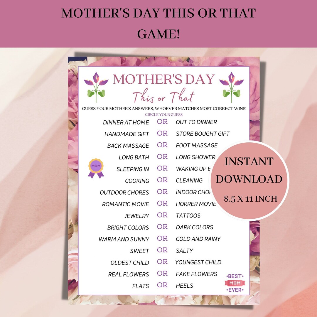 Mother's Day This or That, Printable Games, Mothers Day Activities ...