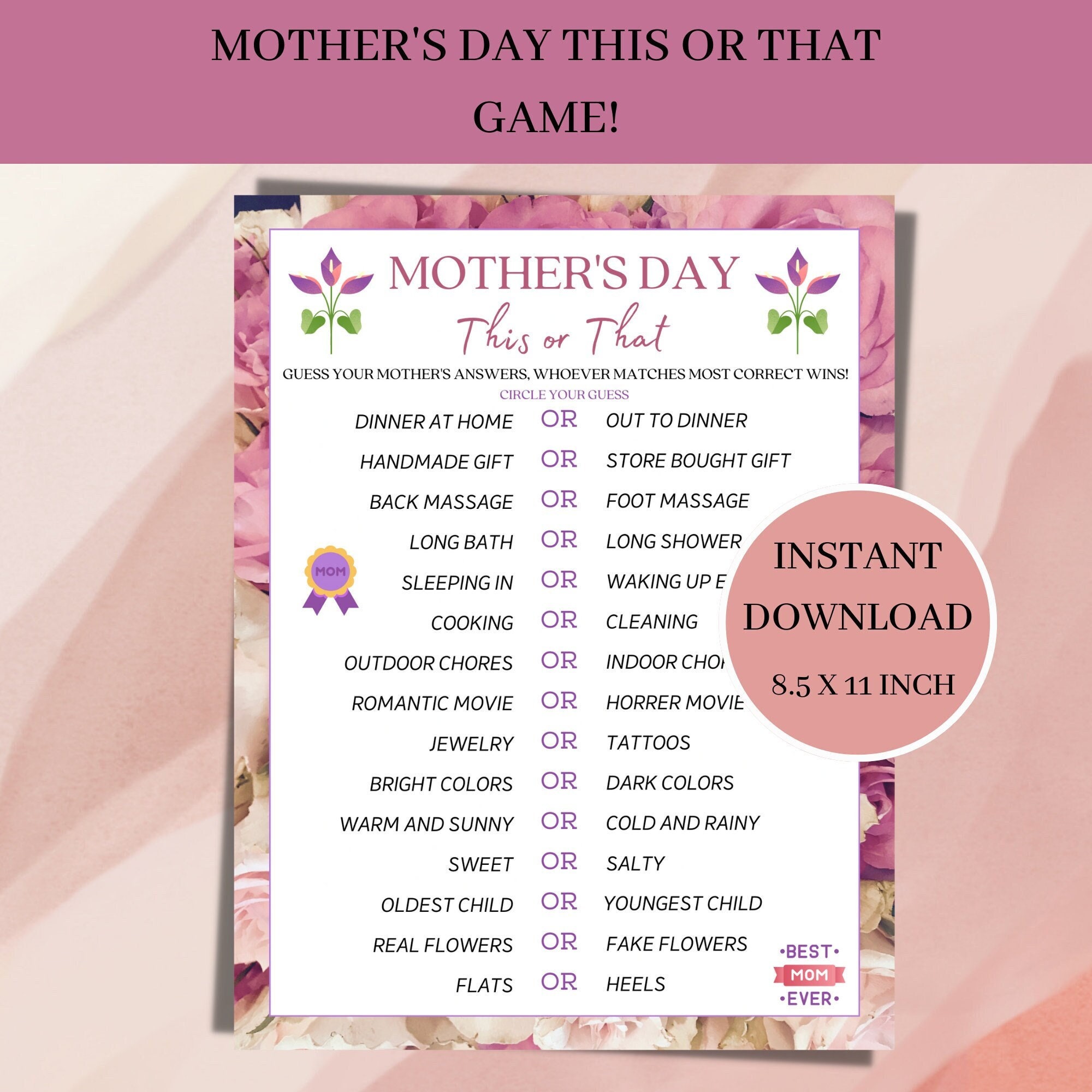 Mother's Day This or That, Printable Games, Mothers Day Activities ...