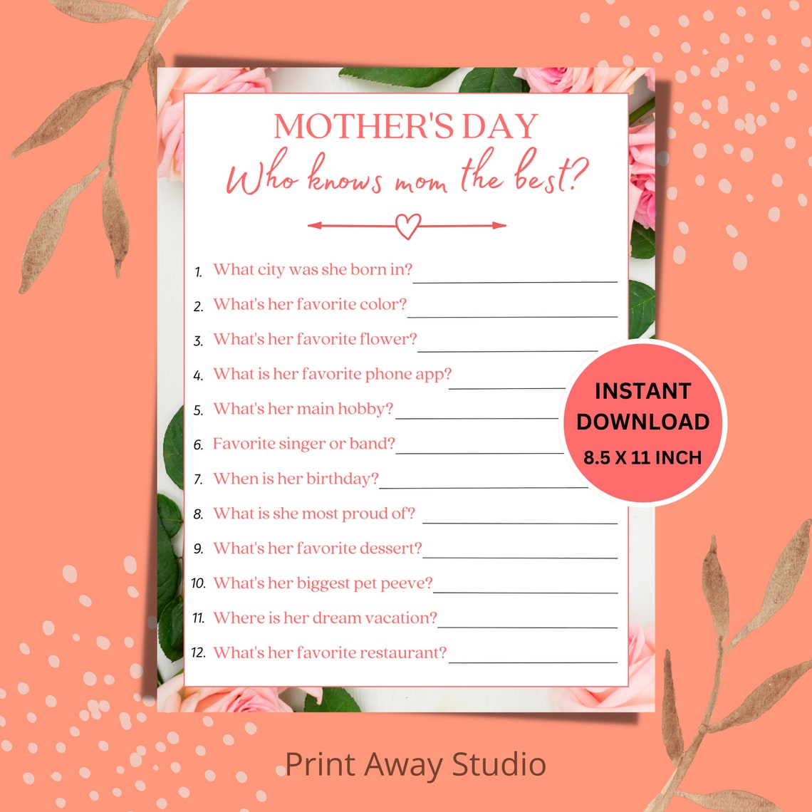Who Knows Mom the Best Game, Printable Mother's Day Games, Mother's Day ...