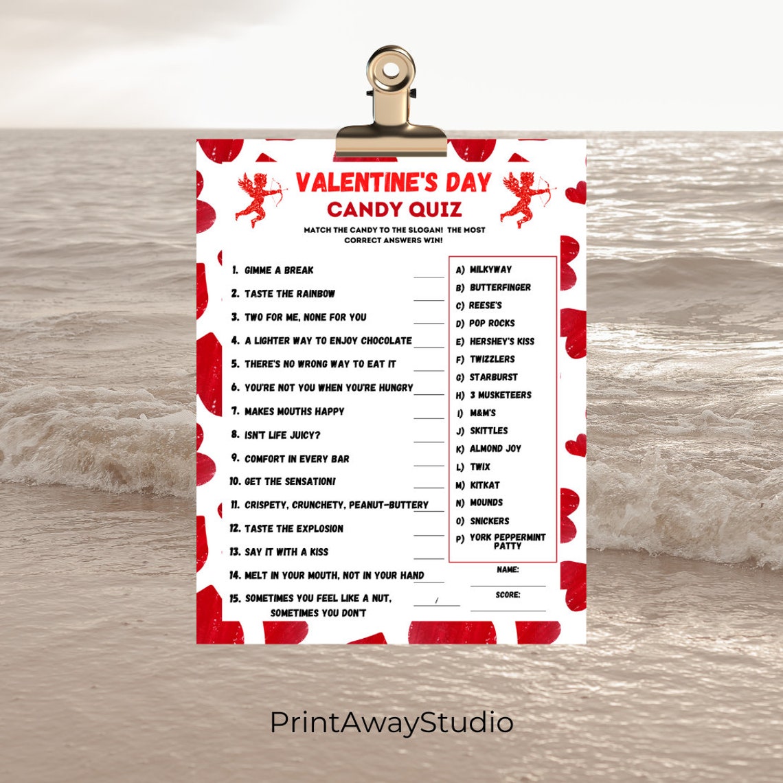 Valentines Day Candy Quiz Game, Printable V-day Party Game, Valentines ...