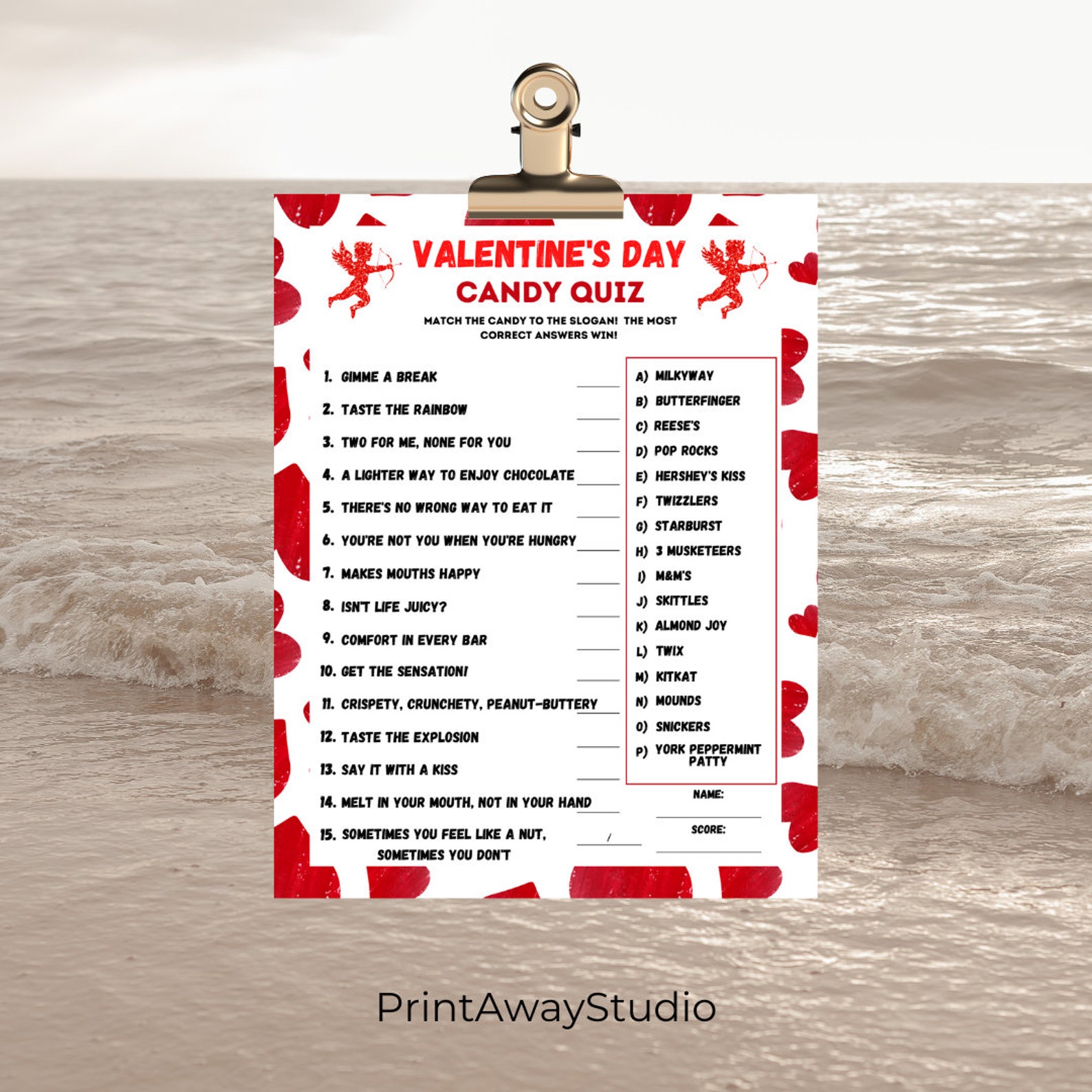Valentines Day Candy Quiz Game, Printable V-day Party Game, Valentines ...