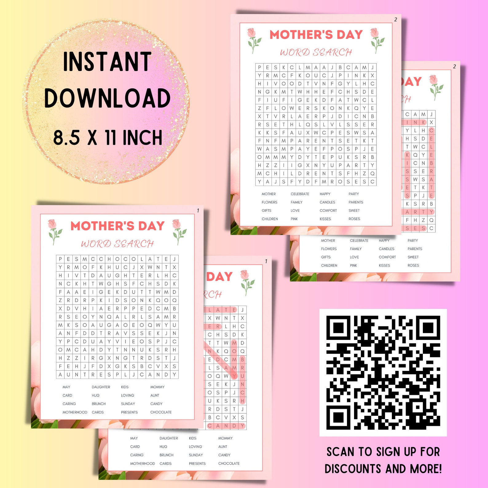 Mothers Day, Word Searches Bundle, 2 in 1 Games, Printable Mothers Day ...