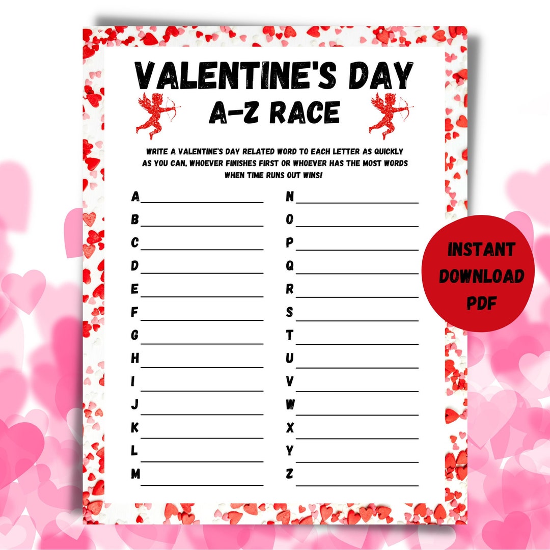 Valentine's Day A-Z Game, Valentine Printable Game, Fun Valentine's Day ...