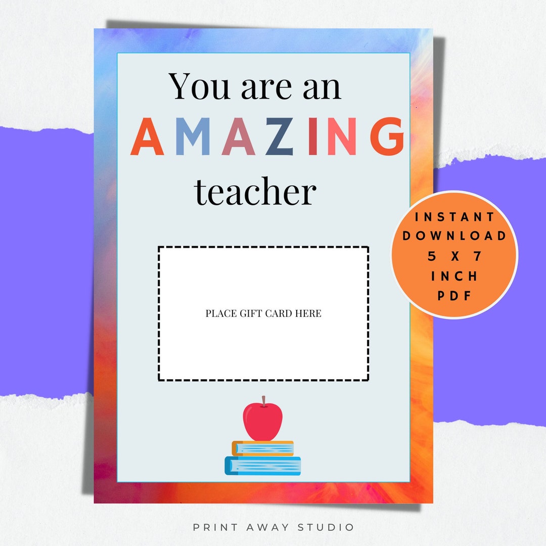 Gift Card Holder Printable, Teacher Appreciation Day Gift, Thank You ...