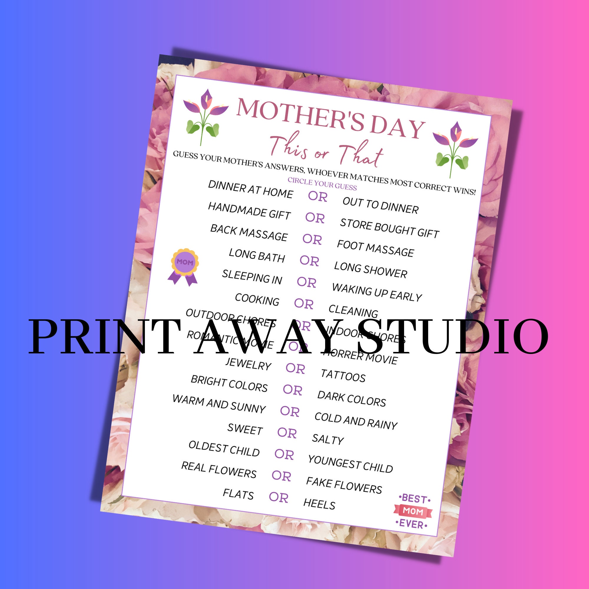 Mother's Day This or That, Printable Games, Mothers Day Activities ...