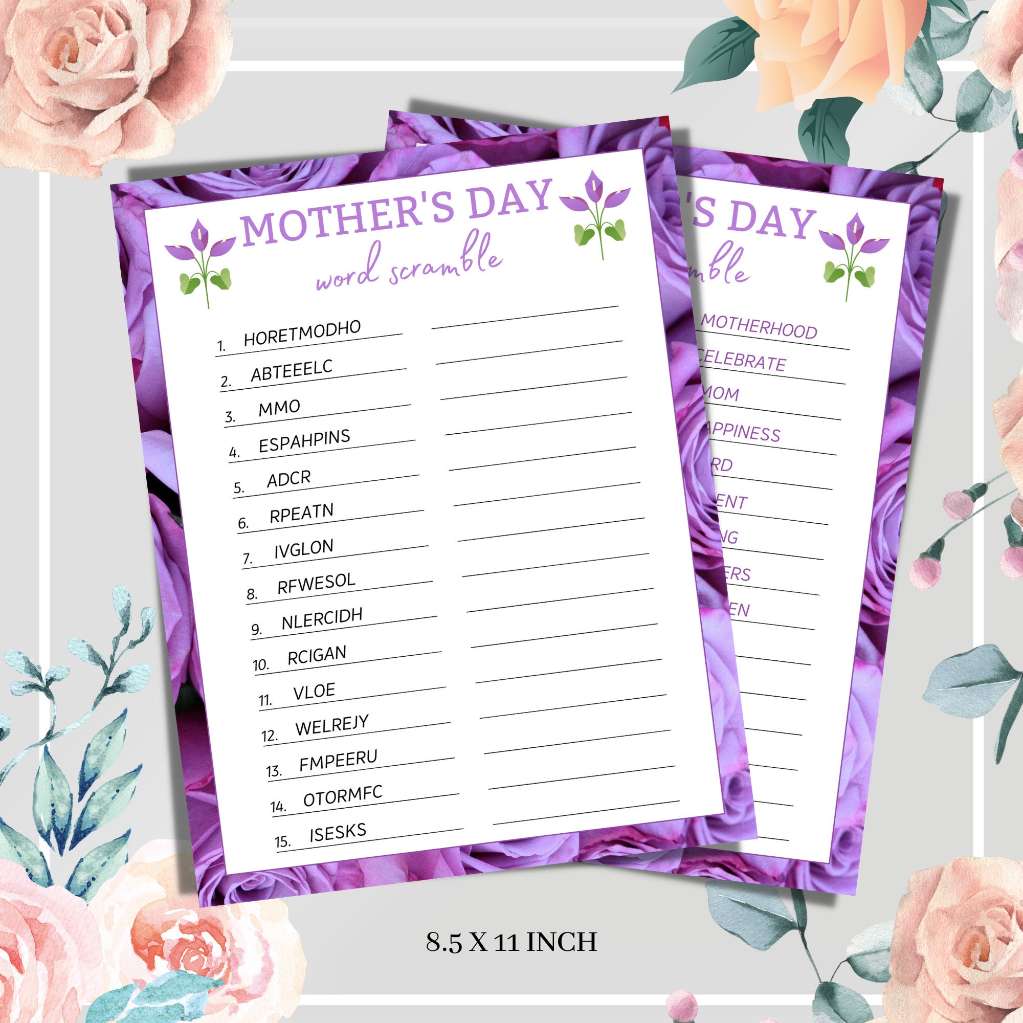 Mothers Day Word Game, Mother's Day Party Games, Word Scramble, Mother ...
