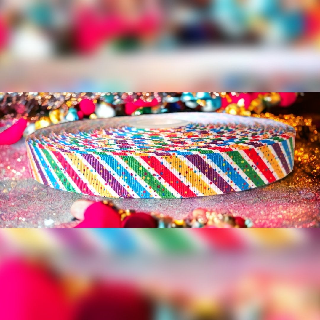 7/8" Confetti Candy Rainbow Celebration Ribbon - Etsy