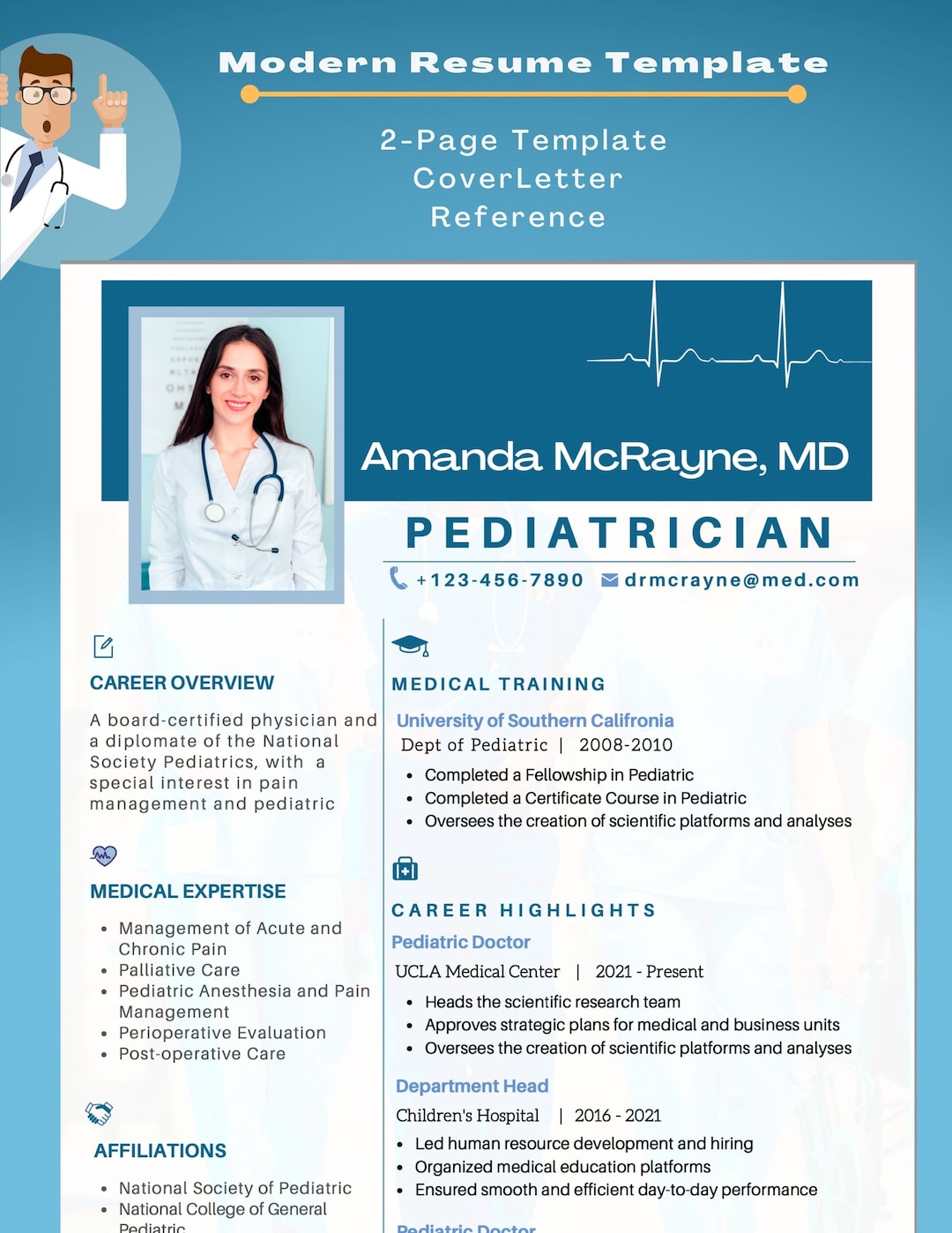 Medical Modern Resume - Etsy