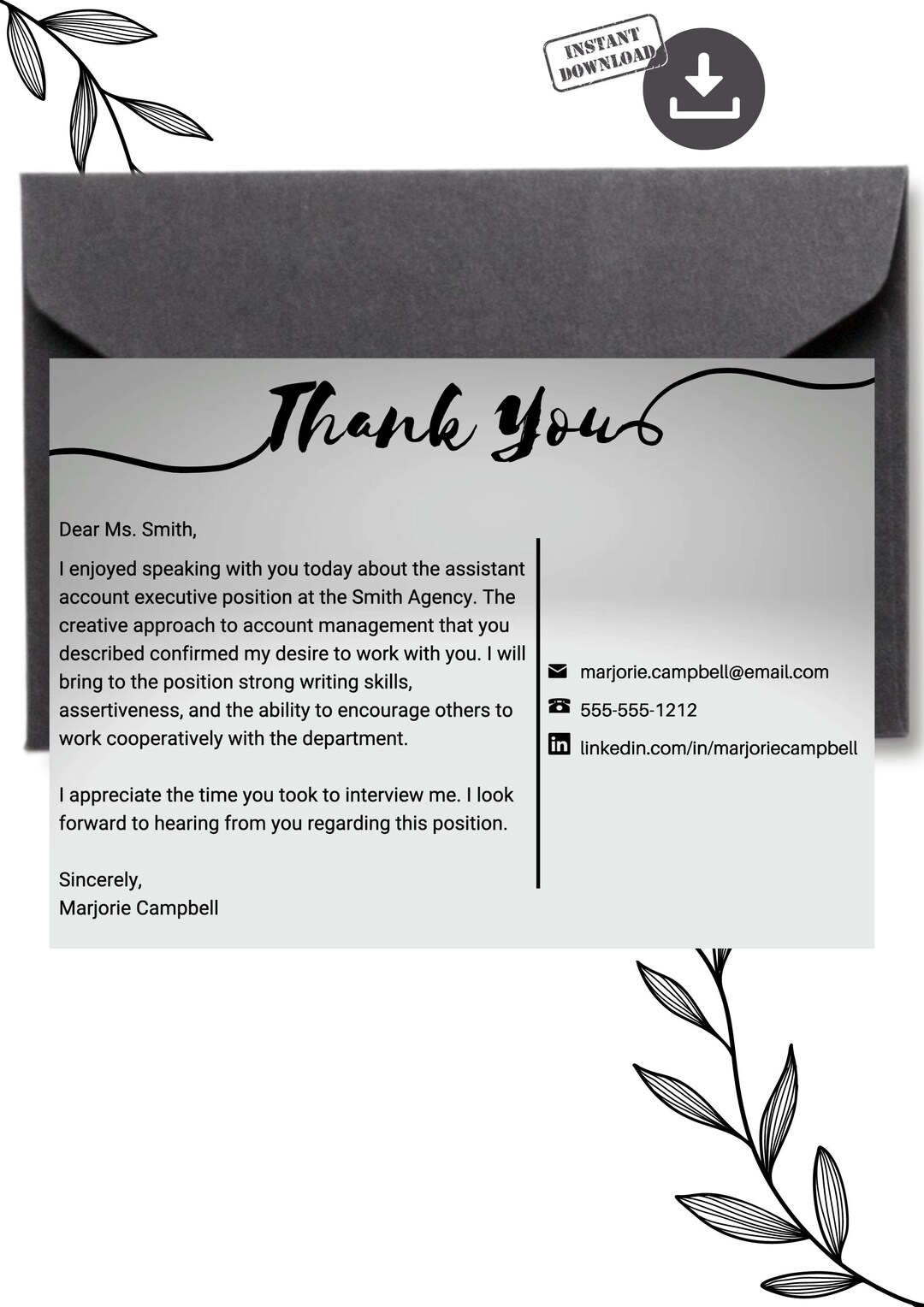Job Interview--thank You Note for Digital Card Templates | Personalize ...