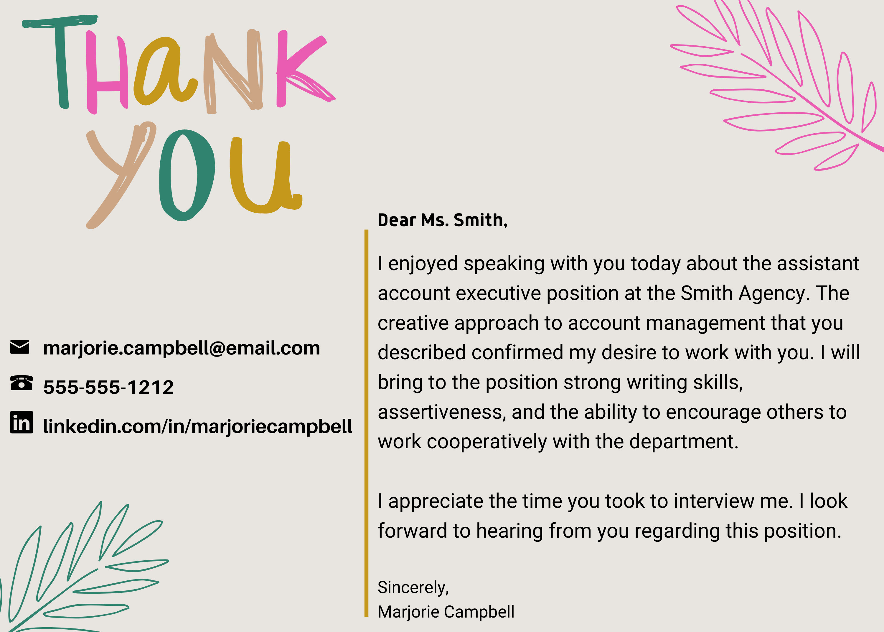 Interview Thank You Card Modern Thank You Card Simple Thank You Card ...