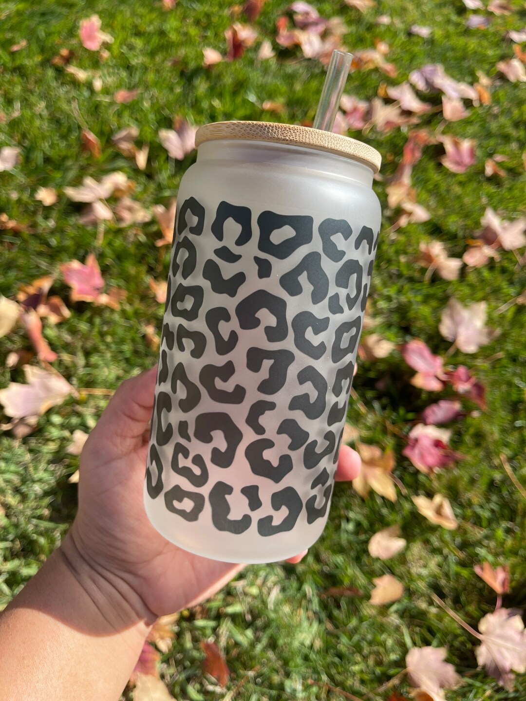 Leopard Frosted Glass Cup / Iced Coffee Glass / Beer Glass Can Cup ...