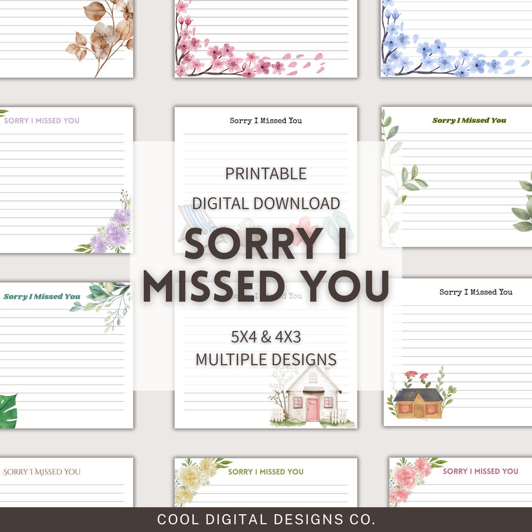 Sorry I Missed You Cards | Digital Download | Printable | 5x4 & 4x3 ...