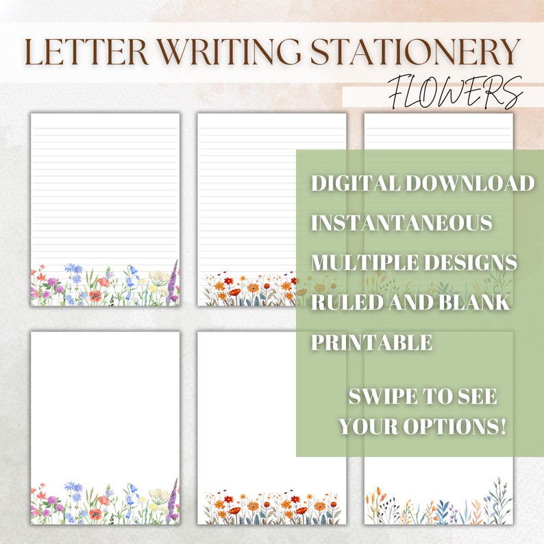 Letter Writing Stationery | JW | Floral, Flowers | Ruled & Blank - Etsy