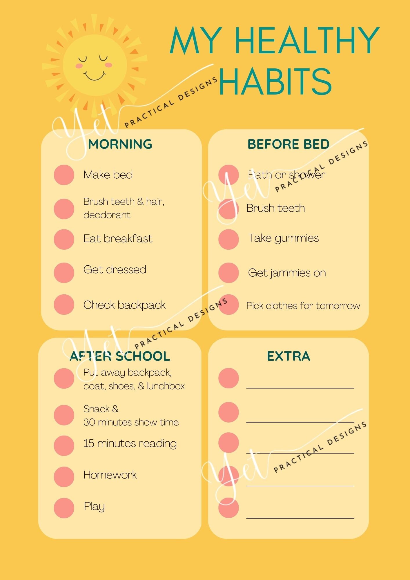 Kids Healthy Habits Chart - Etsy