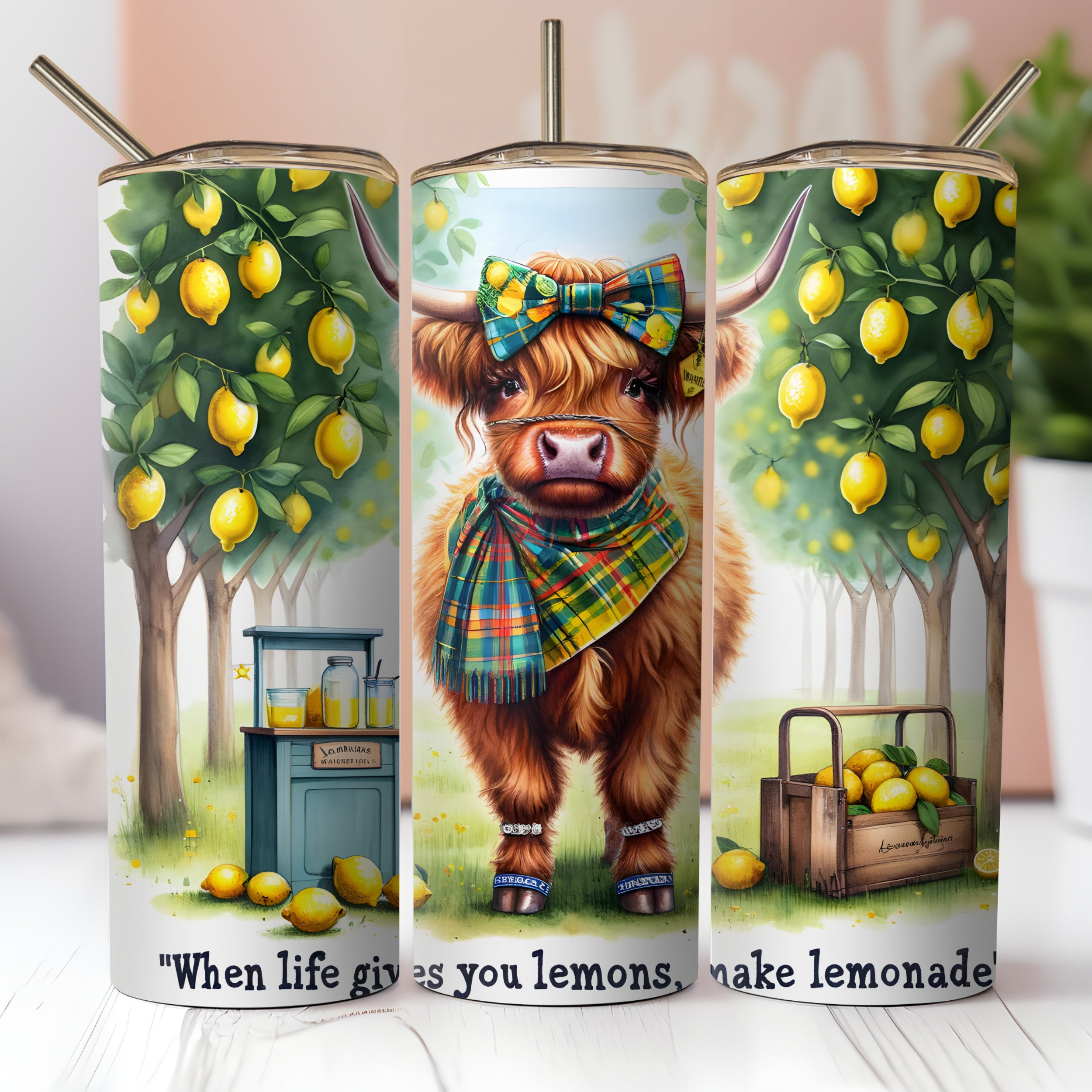 Highland Cow PNG, Lemonade Tumbler, 20oz Skinny Tumbler Png, Wrap ...
