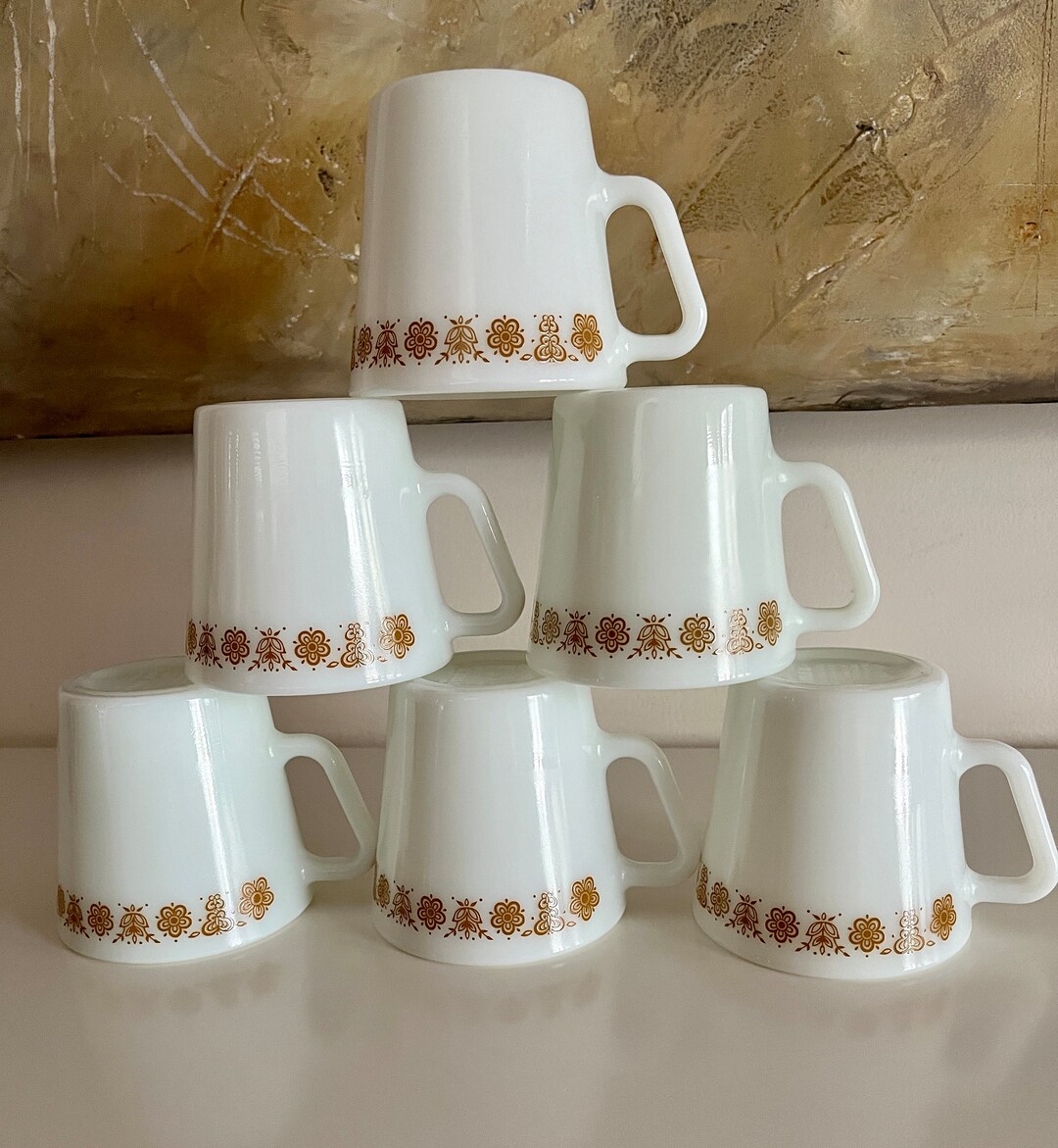 1970's Pyrex Butterfly Gold Milk Glass Coffee Mugs Set of 6 - Etsy