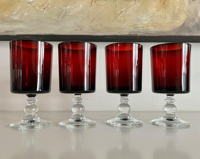 Stunning 1970's Ruby Red Goblet Glasses With Clear Balled Stems by ...