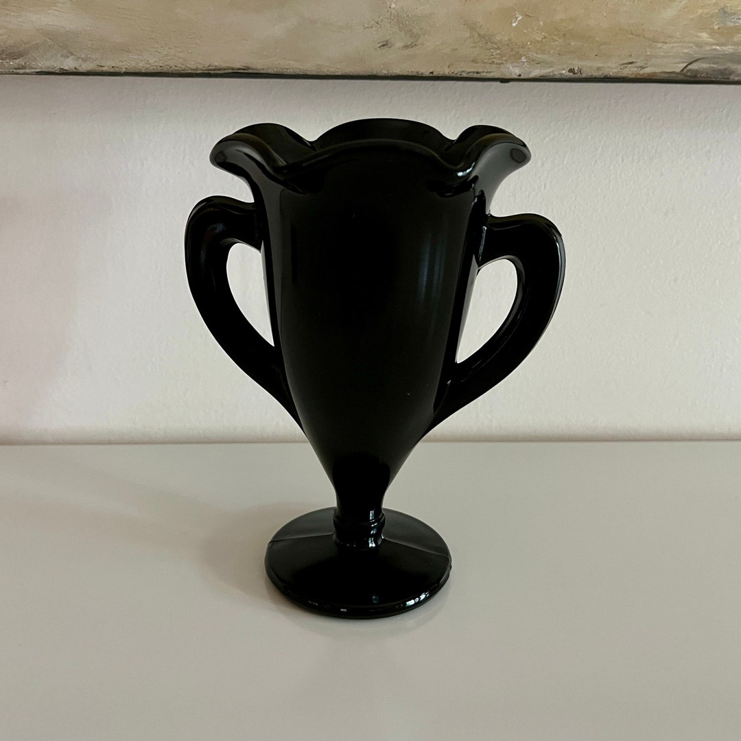 Beautiful 1930's Black Amethyst Glass Handled Trophy Vase - Etsy