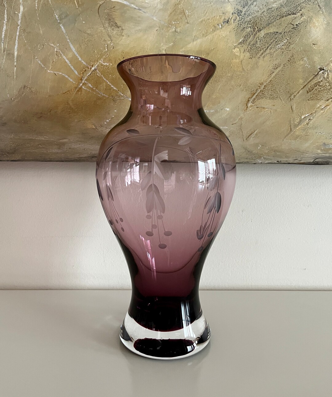 Gorgeous Vintage Amethyst Crystal Vase Etched Floral Design - Etsy