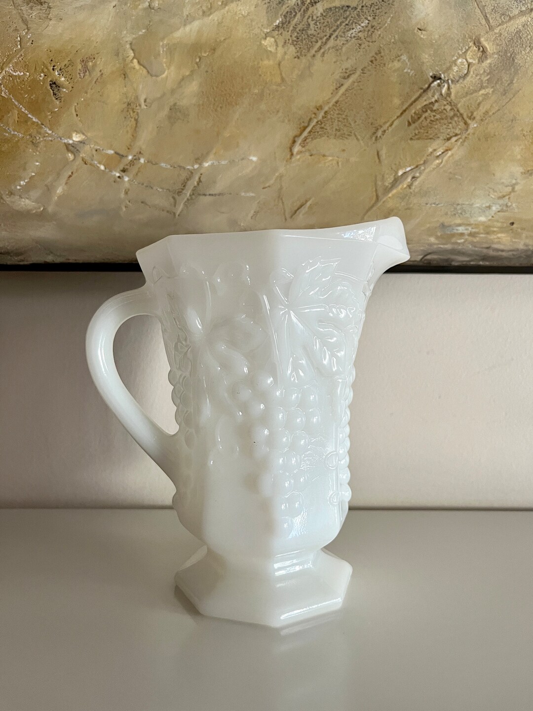 1960's Anchor Hocking Milk Glass Pitcher Embossed With Grapes & Leaves ...