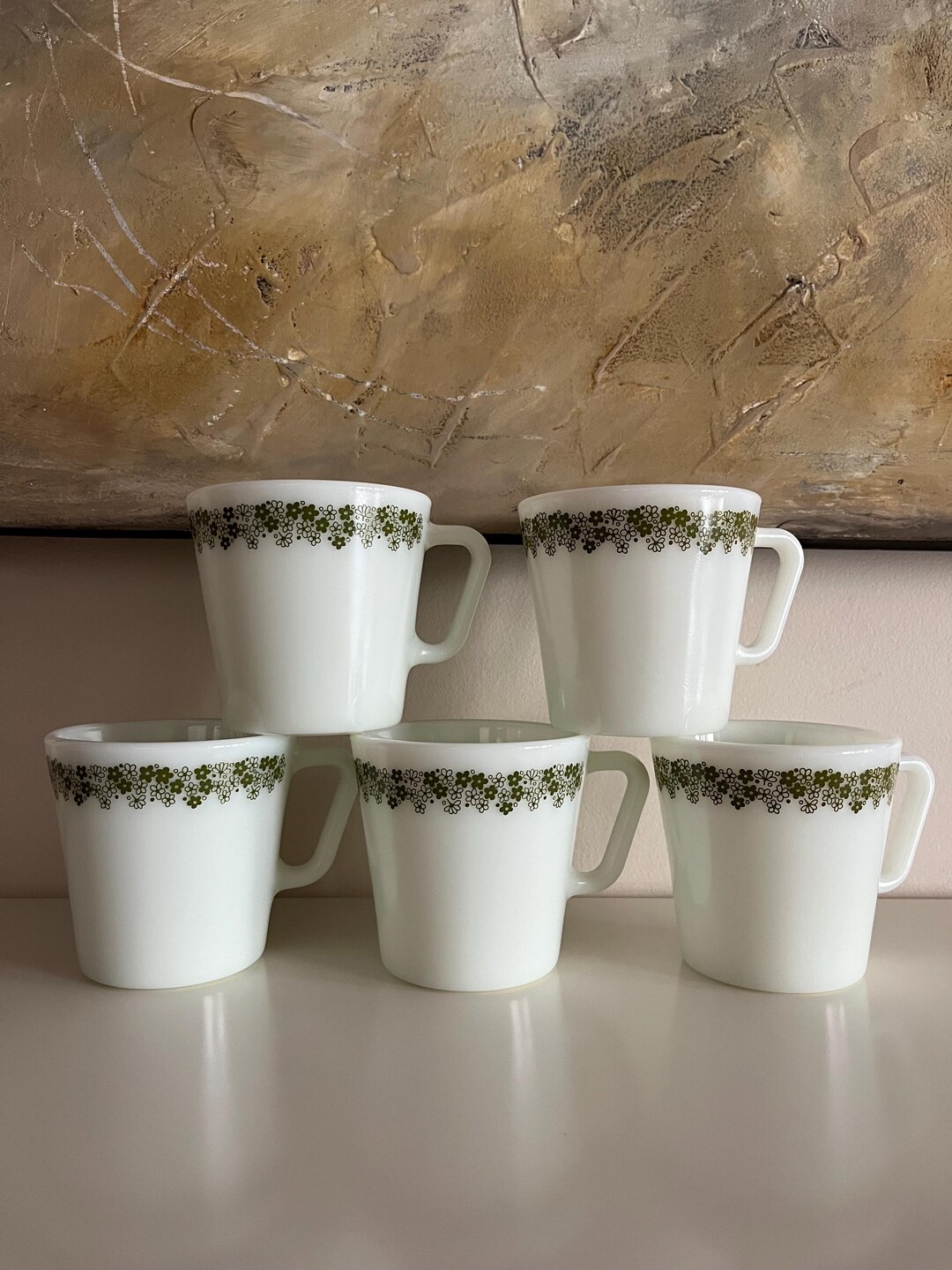 Pyrex Spring Blossom Crazy Daisy Milk Glass Coffee Mugs 1410 Set of 5 ...