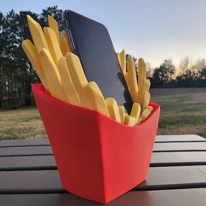 Quirky 3D Printed French Fry Phone Stand - Unique Desk Decor & Charging ...