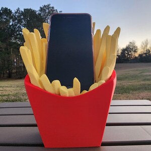 Quirky 3D Printed French Fry Phone Stand - Unique Desk Decor & Charging ...