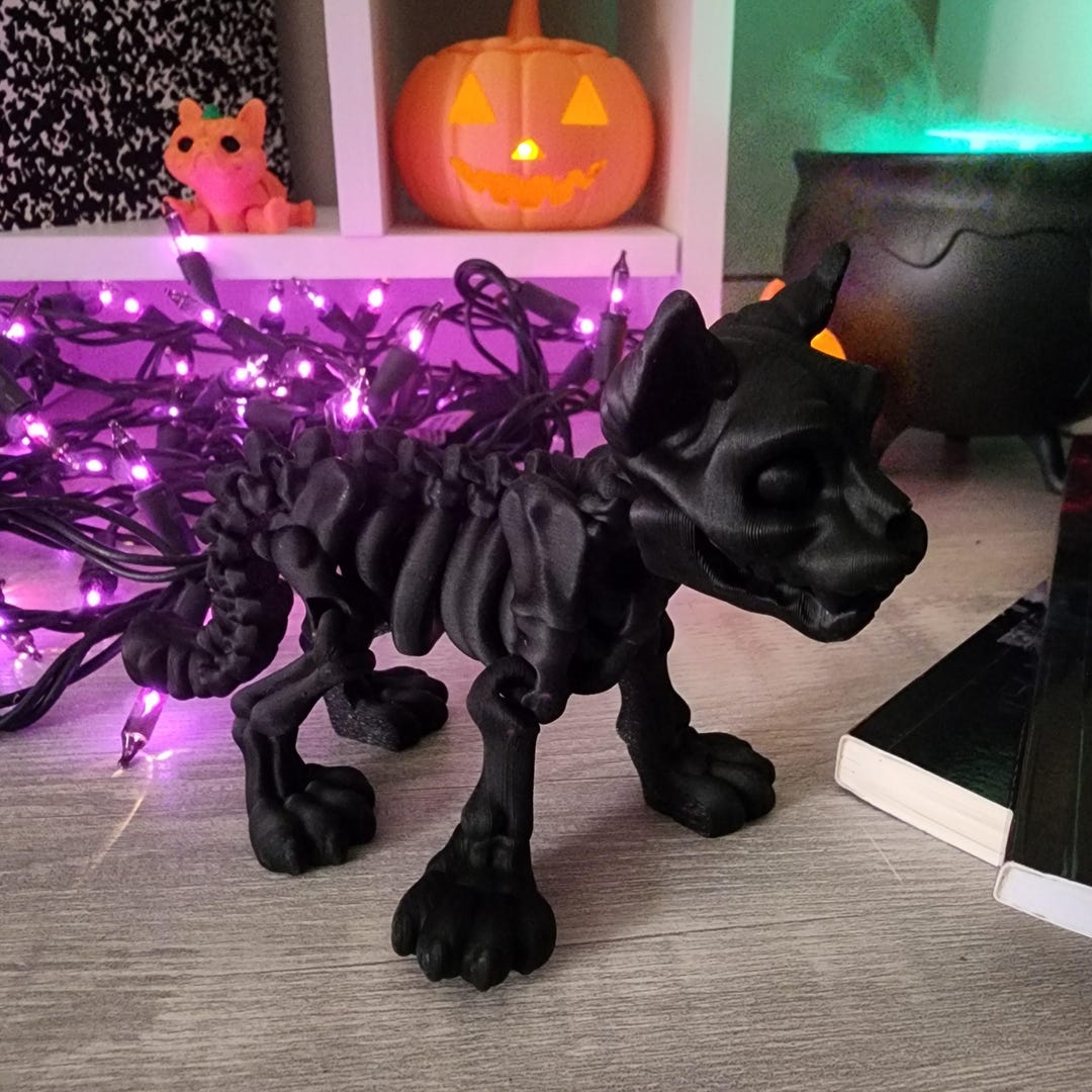 Articulated 3D Printed Skeleton Cat - Spooky Halloween Decor, Desk Toy ...