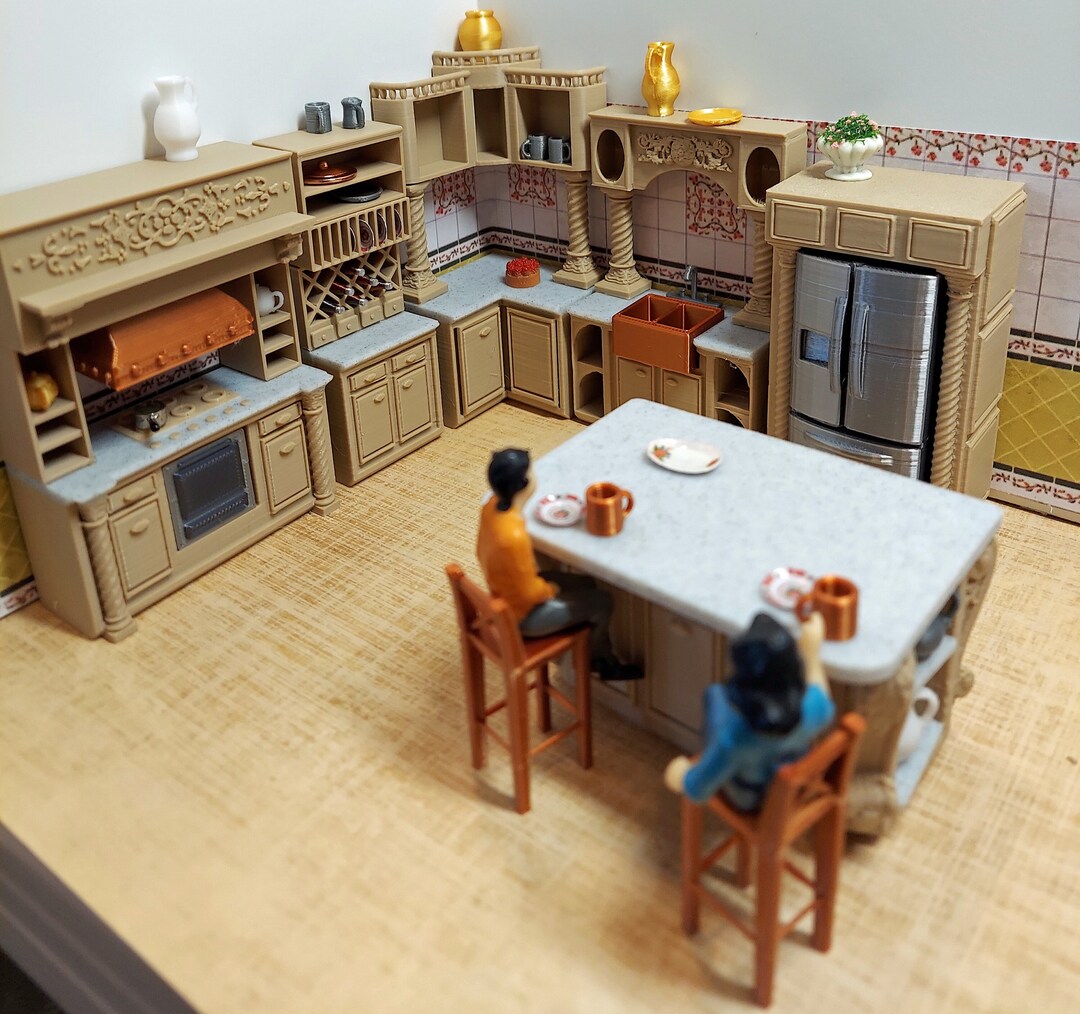 1:24 Scale (half Scale) Full Fancy Dollhouse Kitchen in Lite Brown or ...