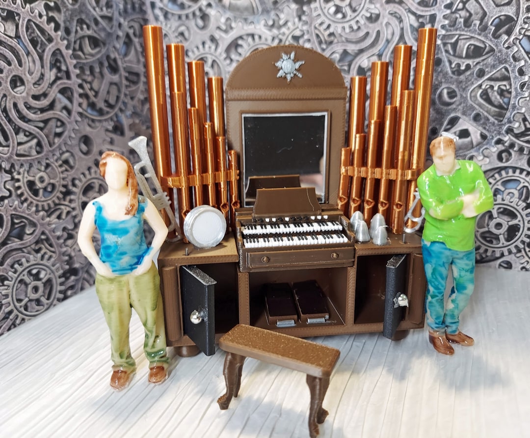 Steampunk Dollhouse Organ, 1:24 Half Scale, Chocolate Brown, With Bench ...