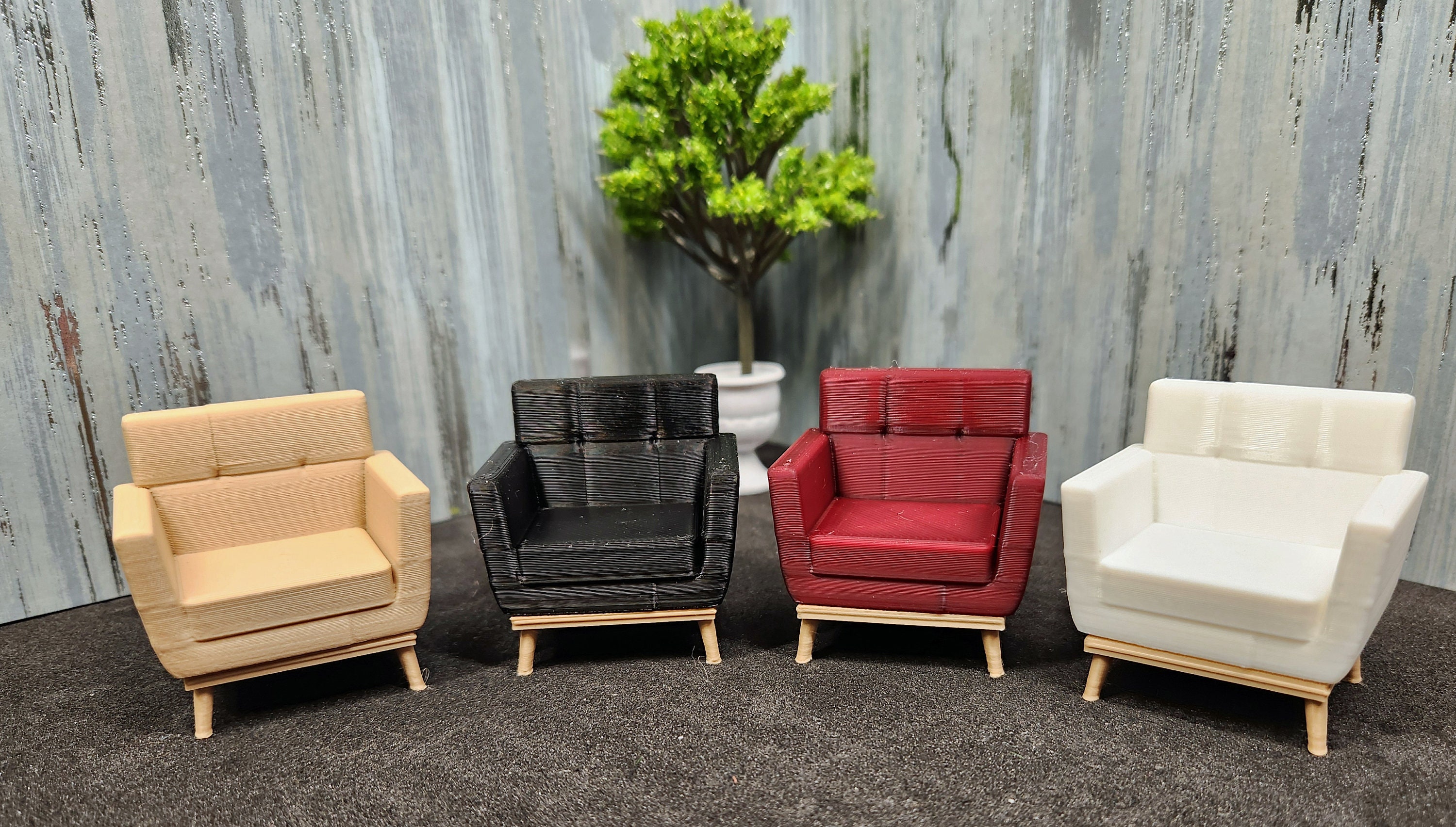 1:24 (half Scale) Mid-century Modern 3 Piece Set. Couch, Chair, Coffee ...