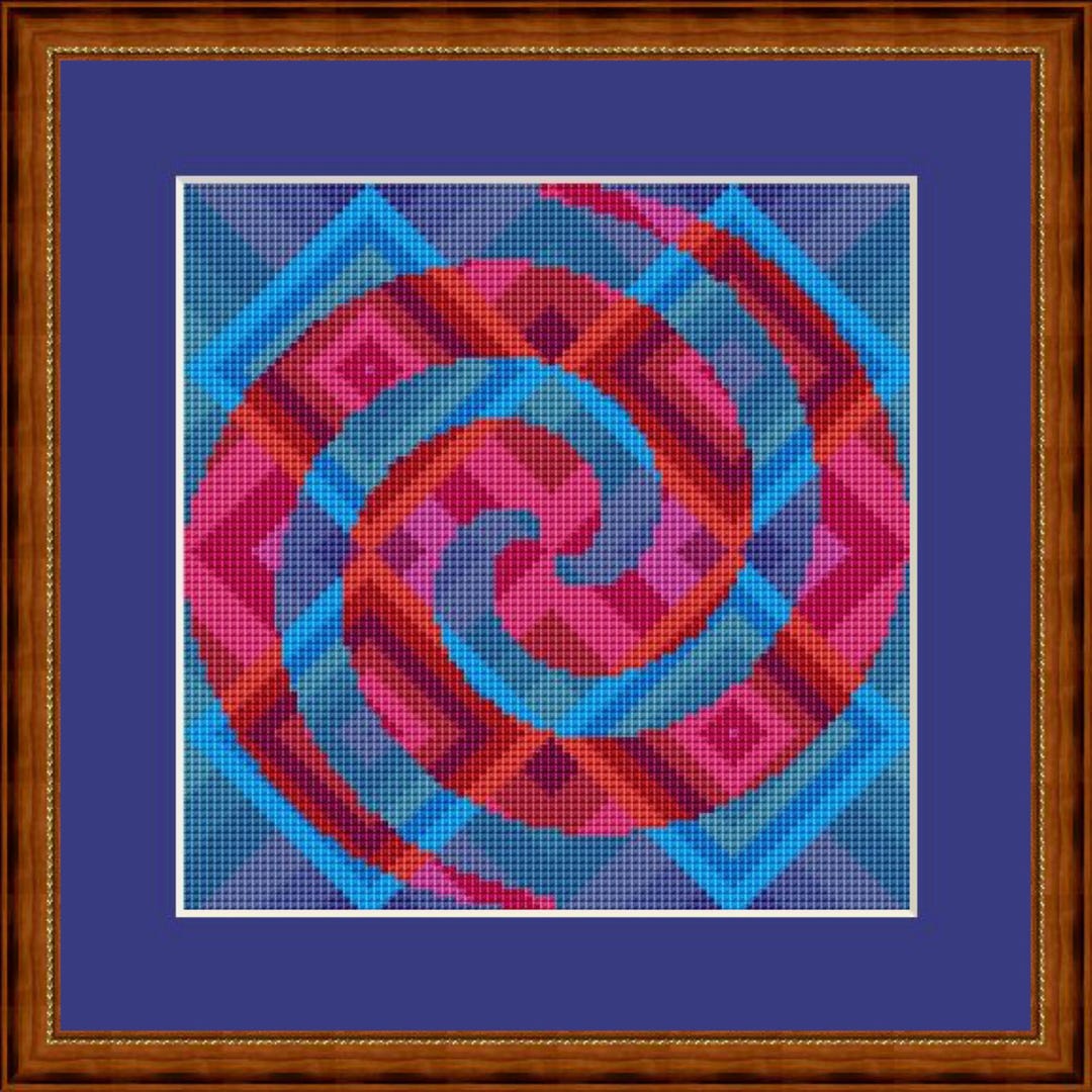 Cross Stitch Pattern Spiral Patchwork Pink Blue, Cross Stitch ...