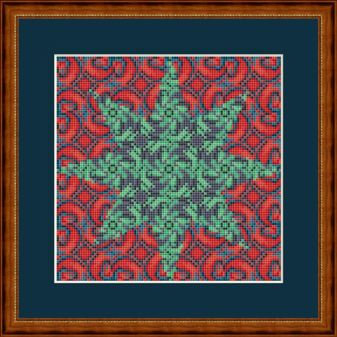 Cross Stitch Pattern Star Flower Pattern Red Green, Image Size Approx ...
