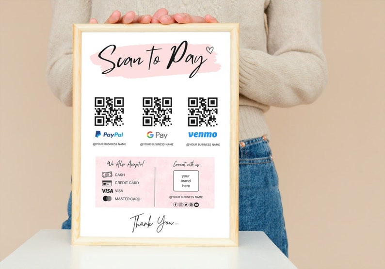 Editable Scan to Pay Sign, QR Code Sign Template, Small Business ...