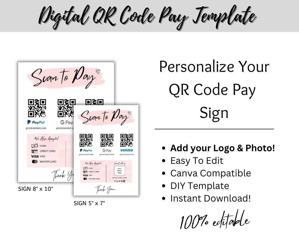 Editable Scan to Pay Sign, QR Code Sign Template, Small Business ...