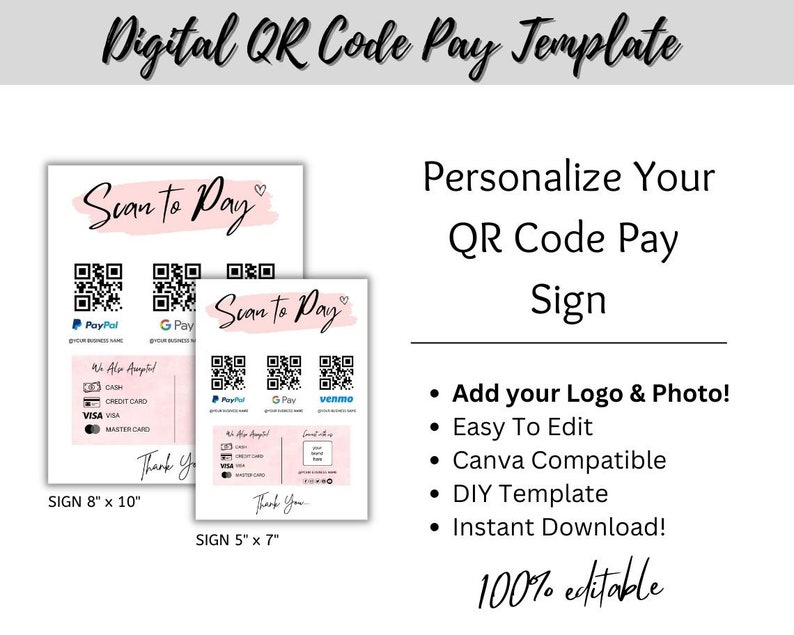 Editable Scan to Pay Sign, QR Code Sign Template, Small Business ...