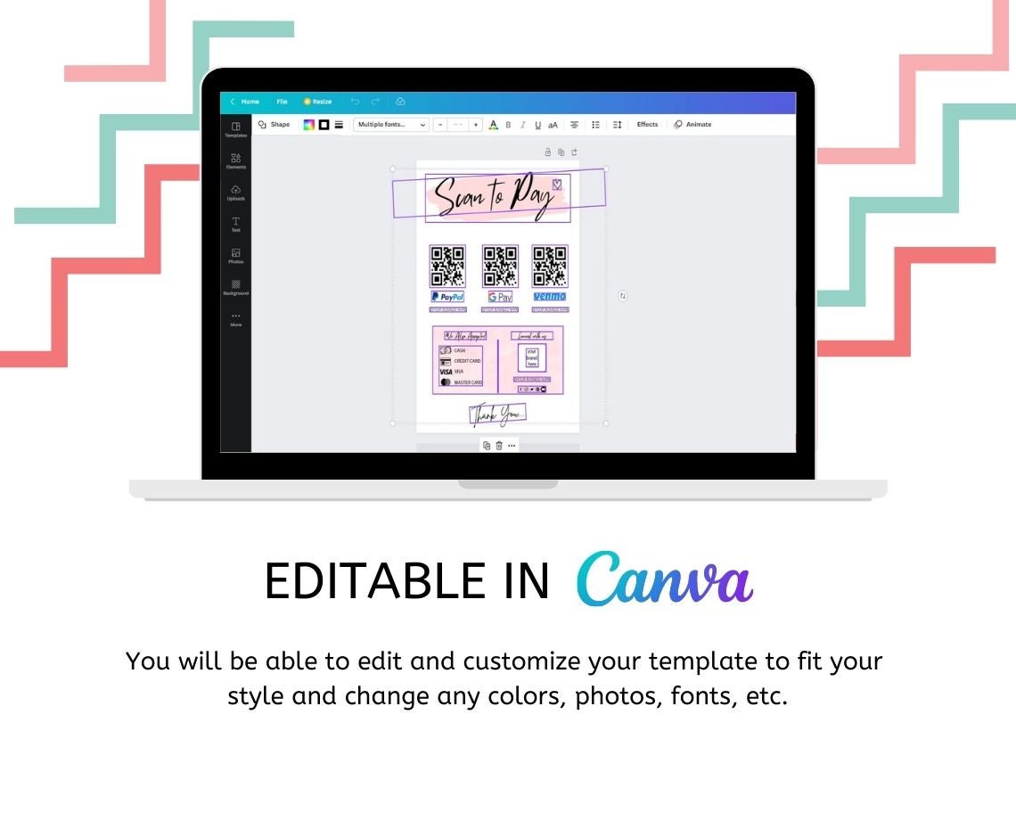 Editable Scan to Pay Sign, QR Code Sign Template, Small Business ...